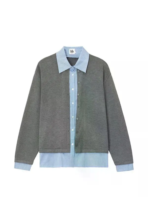 B+AB Layered Striped-trim Cardigan - Grey