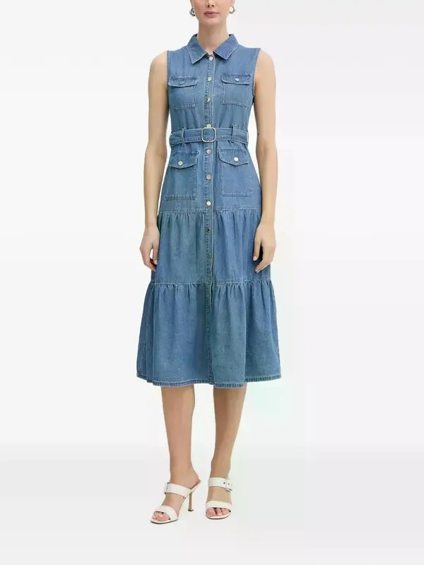 MORGAN Nautica Belted Tiered Midi Dress - Blue