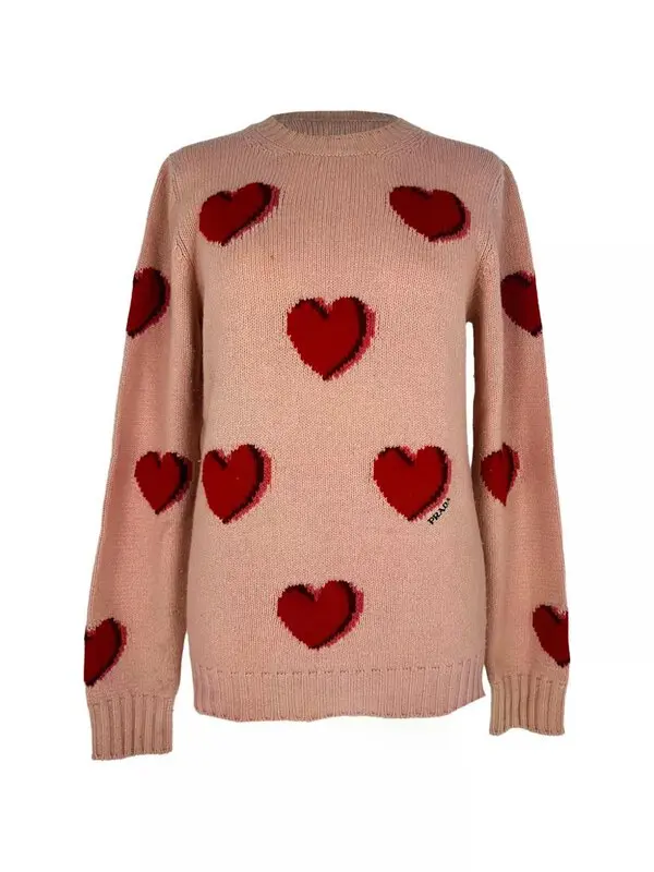 Prada Heart Motif Knit Crew Neck Sweater