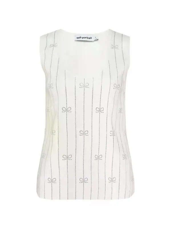 SELF-PORTRAIT Rhinestone Embellished Striped Knit Top