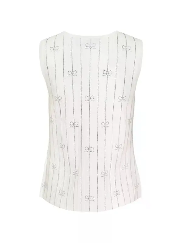 SELF-PORTRAIT Rhinestone Embellished Striped Knit Top