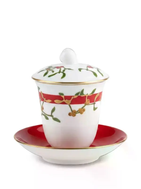 GINORI 1735 Mistletoe-print Lidded Cup And Saucer