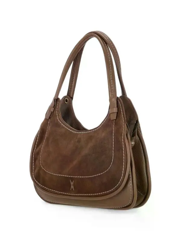 VISONA` Suede Contrast-stitching Shoulder Bag