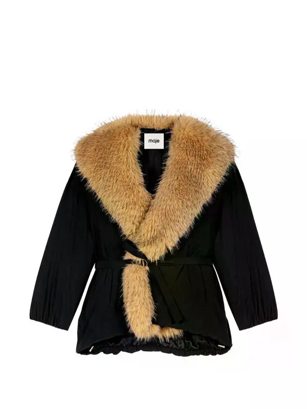 Maje Faux-fur Shawl-collar Coat - Black