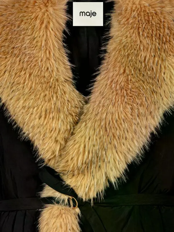 Maje Faux Fur Trimmed Shawl Collar Coat