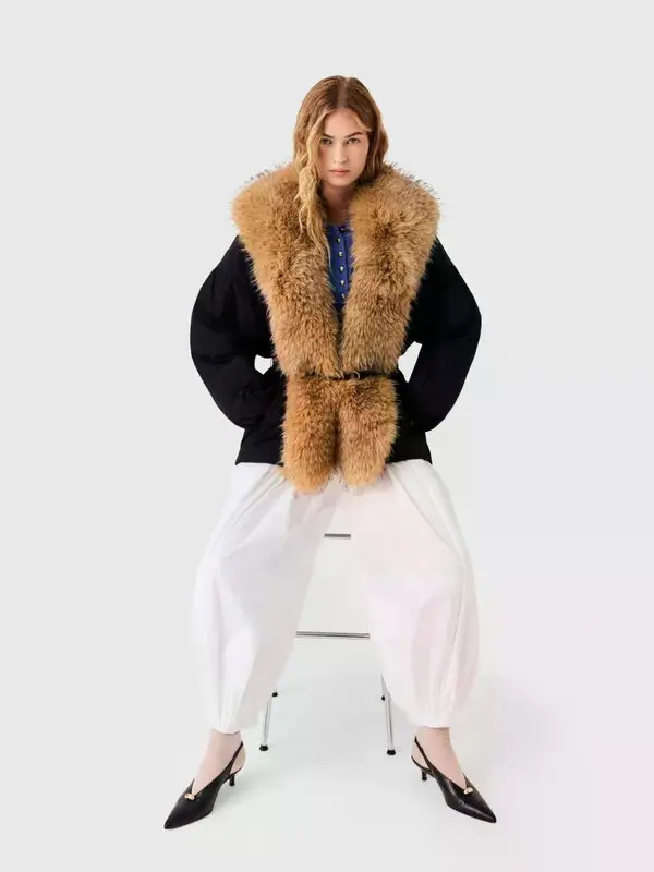Maje Faux Fur Trimmed Shawl Collar Coat - Black