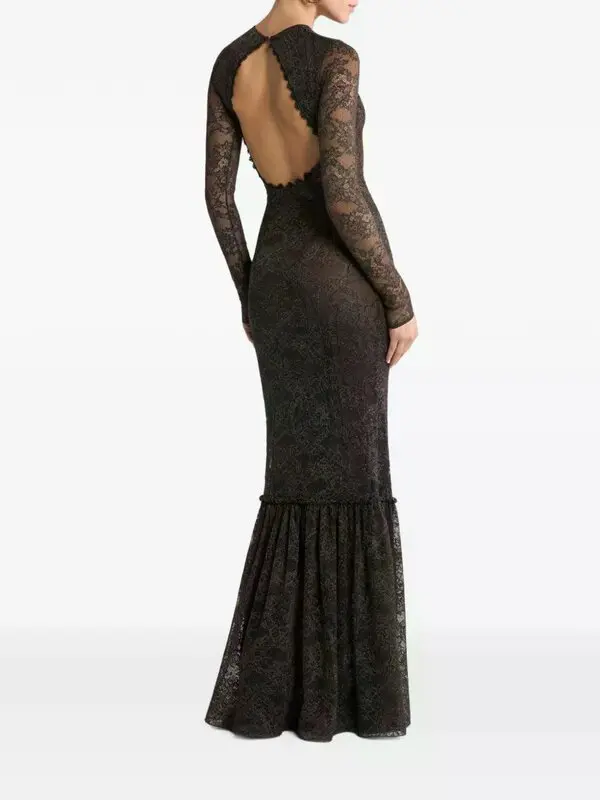 Etro Long Jersey Dress With Floral Lace - Brown