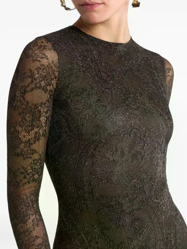 Etro Long Jersey Dress With Floral Lace