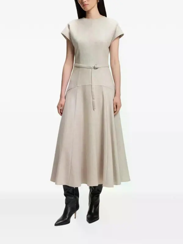 BOSS Belted Maxi Dress In Melange Flannel