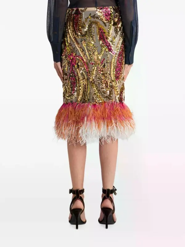 Etro Sequined Skirt With Feather Trim