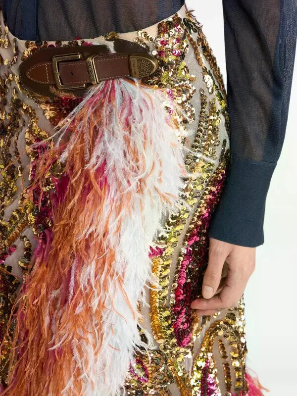 Etro Sequined Skirt With Feather Trim