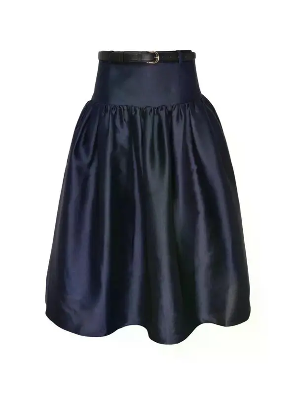 SELF-PORTRAIT Belted Taffeta Skirt - Blue