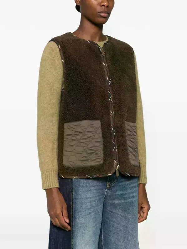 VICOLO Quilted-pocket Teddy-texture Gilet