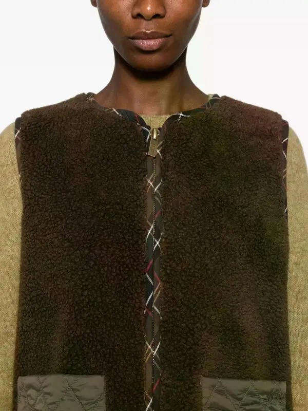 VICOLO Quilted-pocket Teddy-texture Gilet