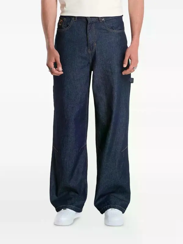 KARL KANI Og Contrast-stitch Wide-leg Jeans - Blue