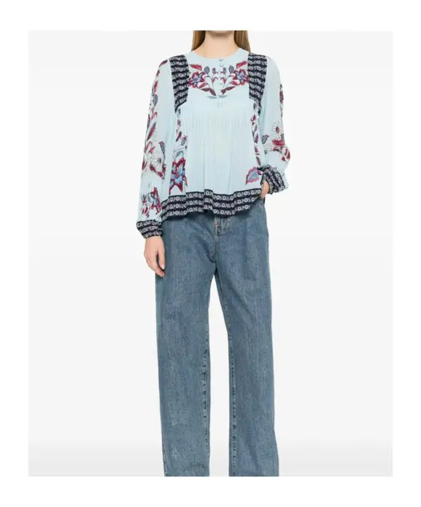 Farm Rio Marcelle Floral-print Pleated Blouse