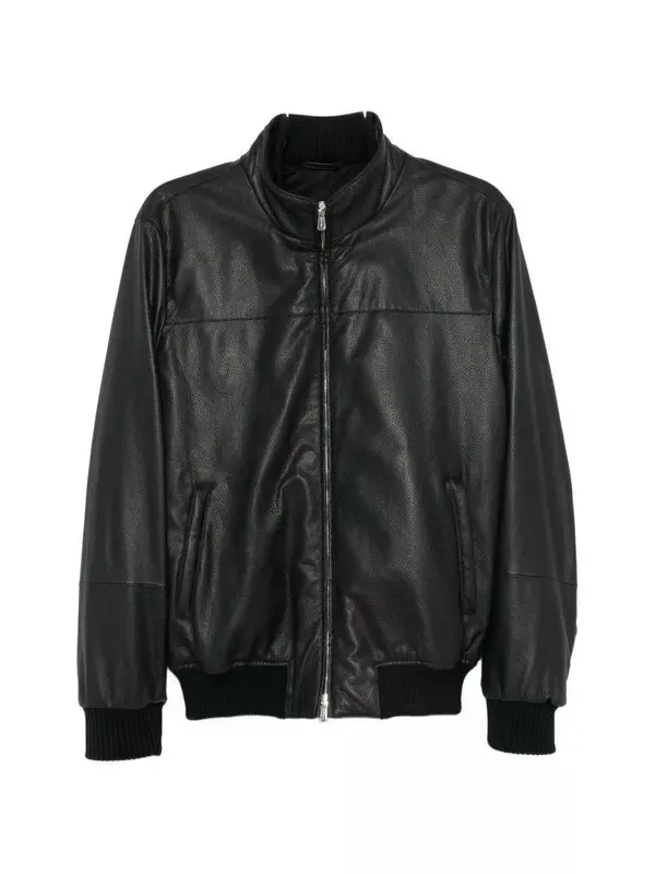 MANDELLI Leather Zip-up Jacket With Embroidered Logo