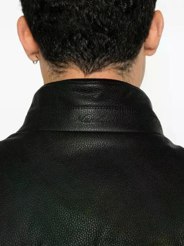 MANDELLI Leather Zip-up Jacket With Embroidered Logo