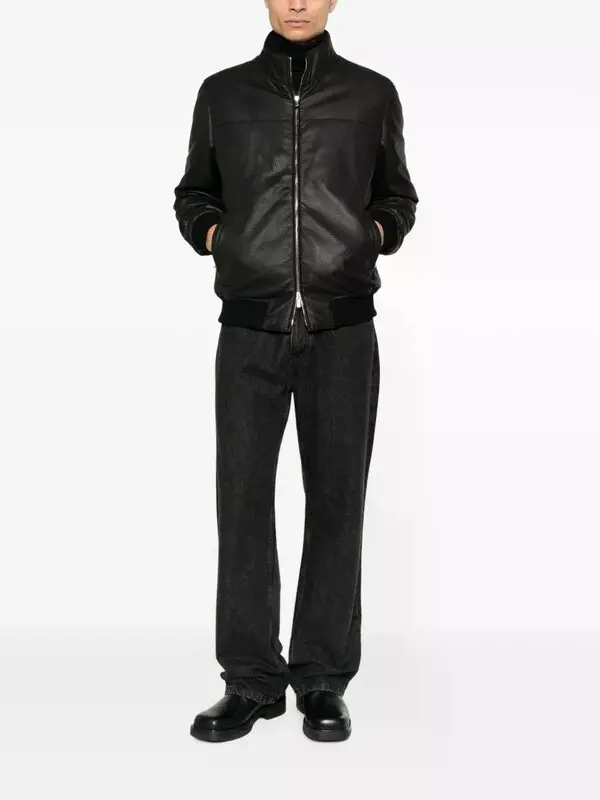 MANDELLI Leather Zip-up Jacket With Embroidered Logo