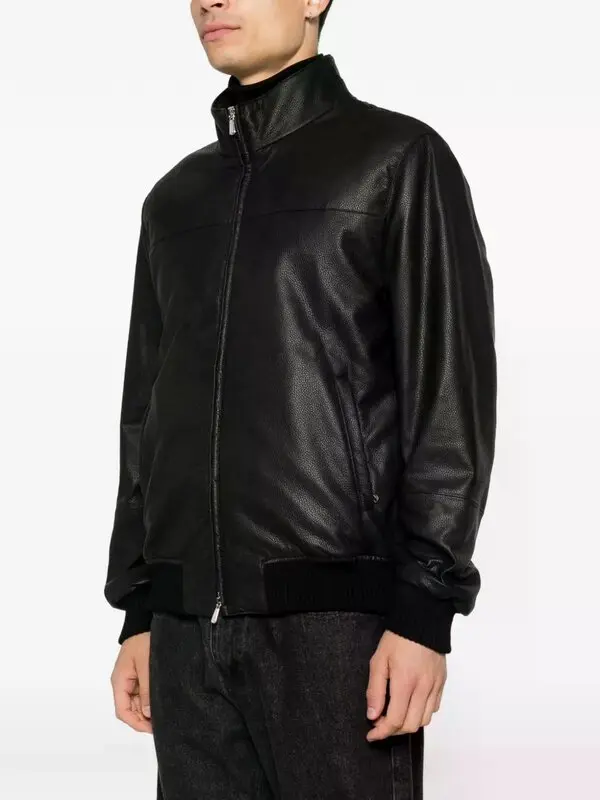 MANDELLI Leather Zip-up Jacket With Embroidered Logo