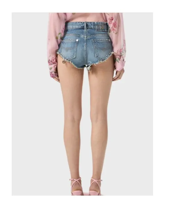 Blumarine Embellished Frayed-hem Denim Shorts