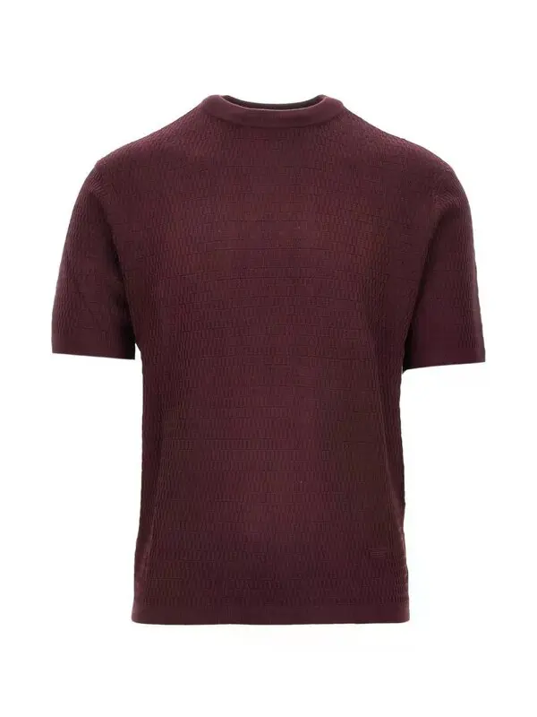 Emporio Armani Textured Knit Short Sleeve Sweater - Red