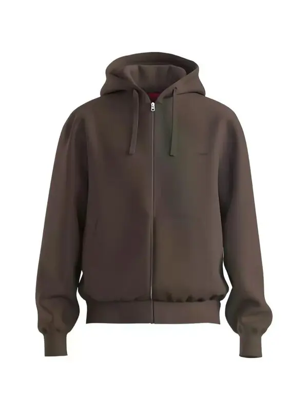 Hugo Cotton Terry Zip-up Hoodie Eith Logo Print - Brown