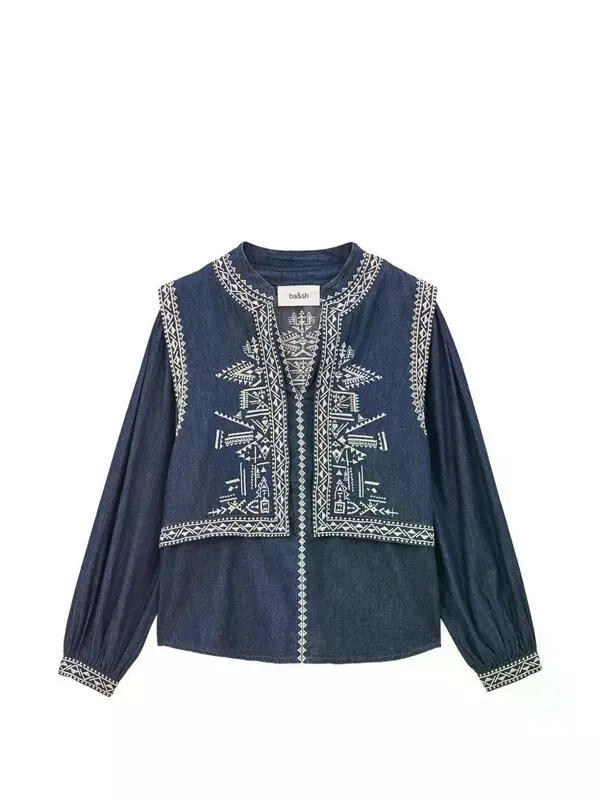 Ba&sh Laura Embroidered Denim Blouse - Blue