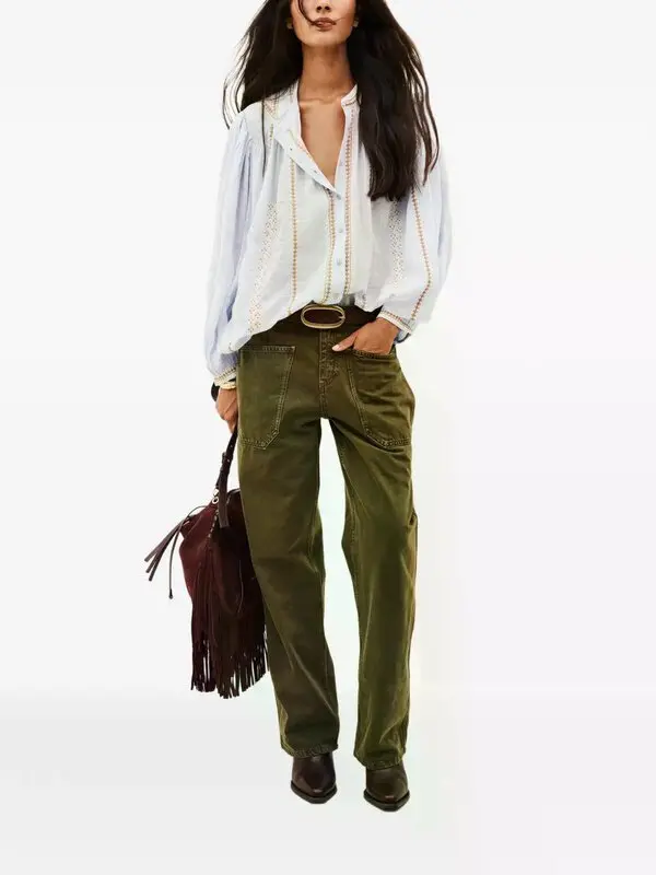 Ba&sh Embroidered Balloon Sleeve Blouse - Blue