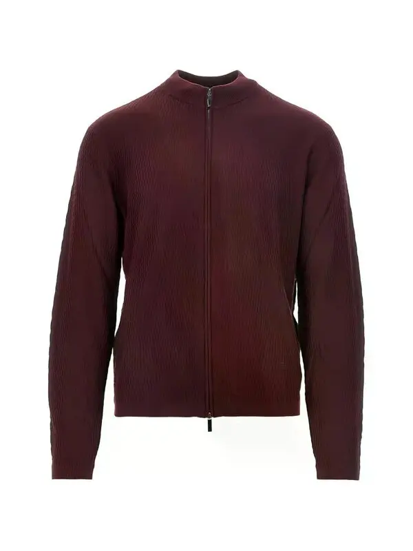 Emporio Armani Textured Zip-up Cardigan - Red