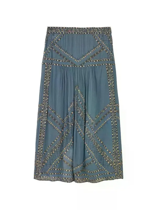 Ba&sh Geometric Print Pleated Midi Skirt