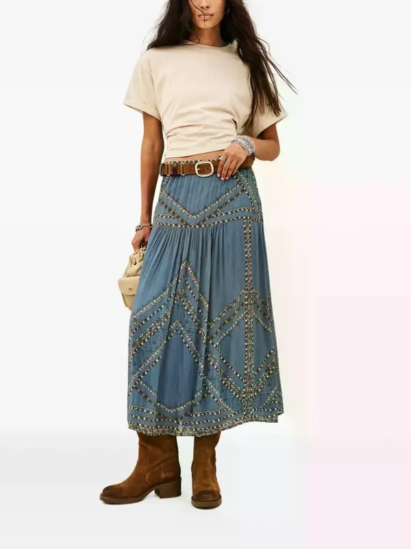 Ba&sh Geometric Print Pleated Midi Skirt