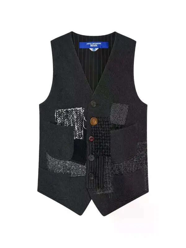 Junya Watanabe Patchwork V-neck Vest - Black