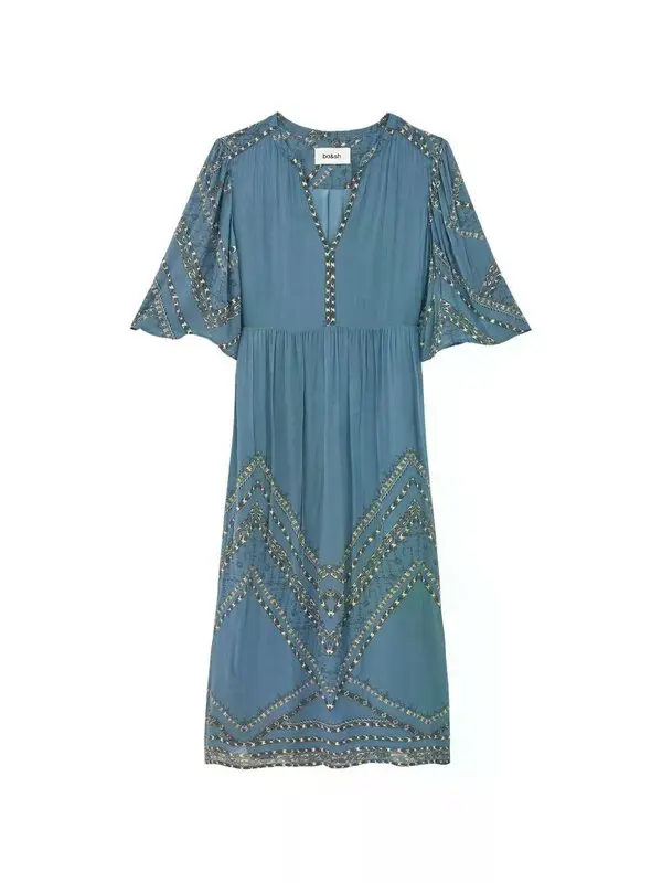 Ba&sh Geometric Print V-neck Midi Dress