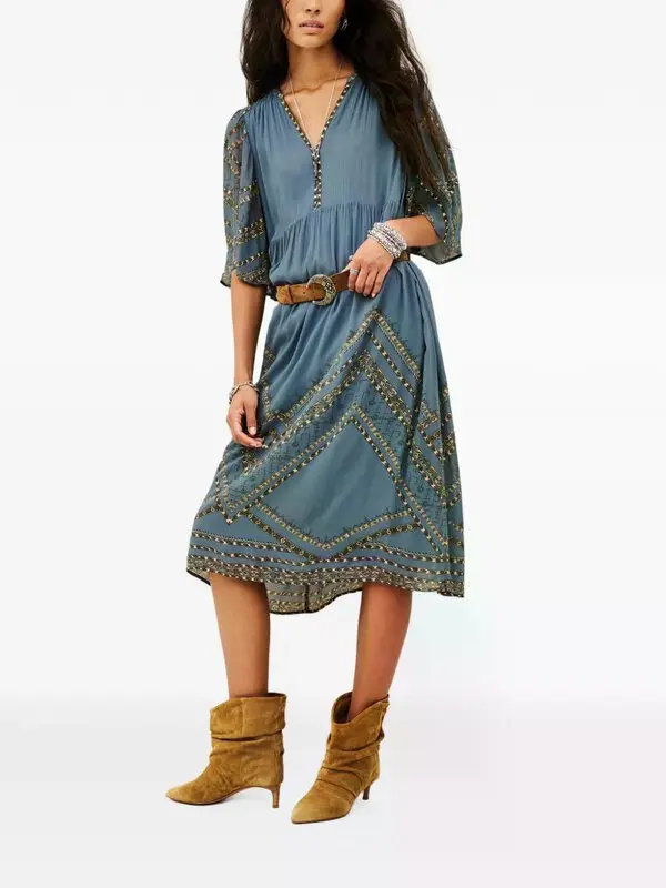 Ba&sh Geometric Print V-neck Midi Dress