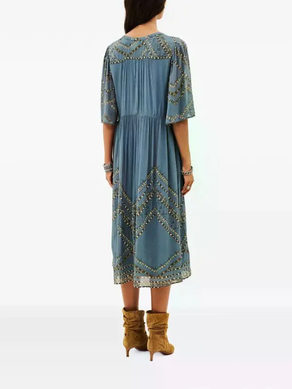 Ba&sh Geometric Print V-neck Midi Dress