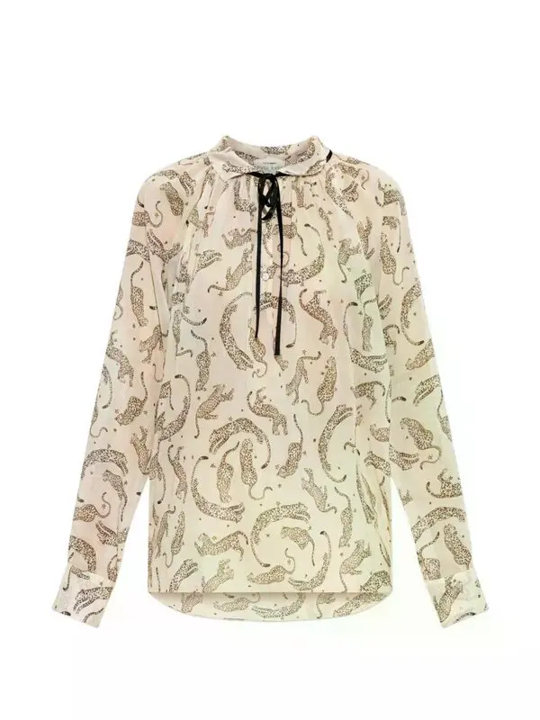 FORTE_FORTE Animal Motif Tie-neck Blouse