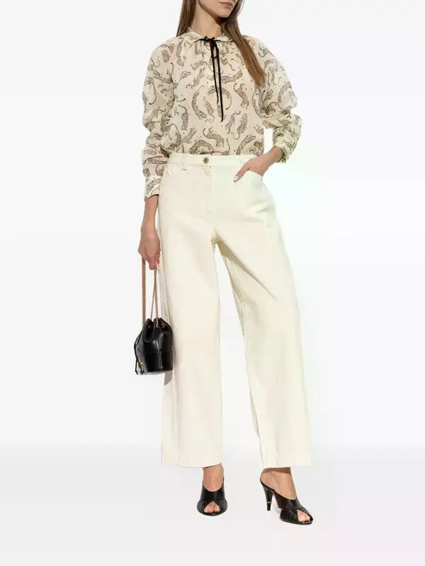 FORTE_FORTE Animal Motif Tie-neck Blouse