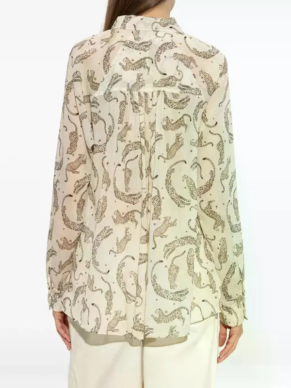 FORTE_FORTE Animal Motif Tie-neck Blouse