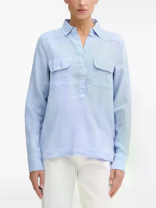 MOS MOSH Linen Chest-pocket Shirt - Blue