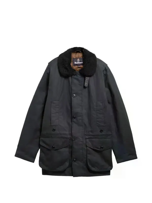 Barbour Faux Shearling Collar Single Breasted Coat - Blue