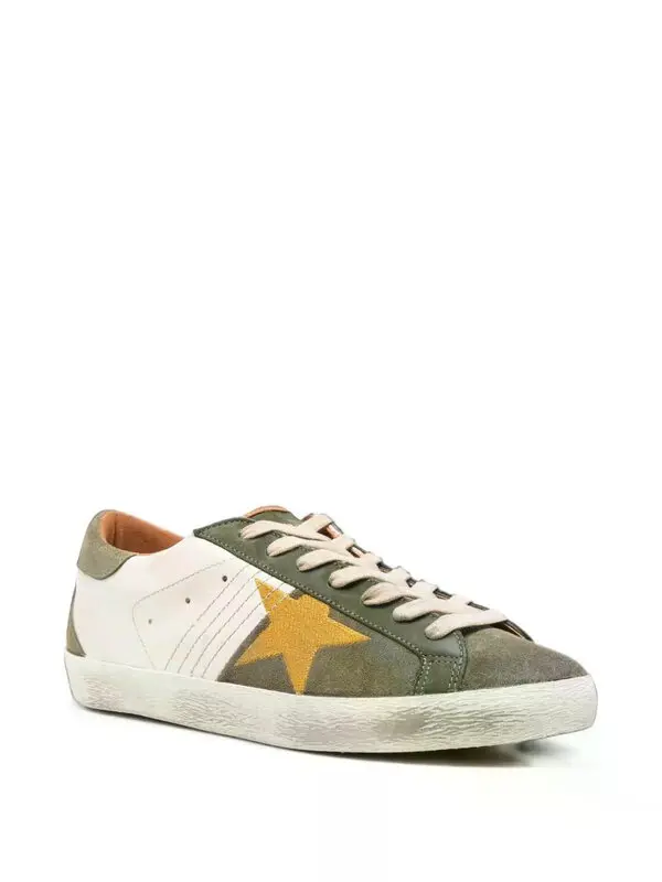 GOLDEN GOOSE Super-star Distressed Leather Sneakers - Green
