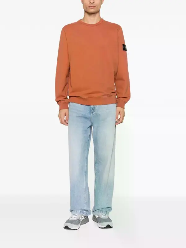 Stone Island Crew Neck Sweater With Compass Patch - Orange