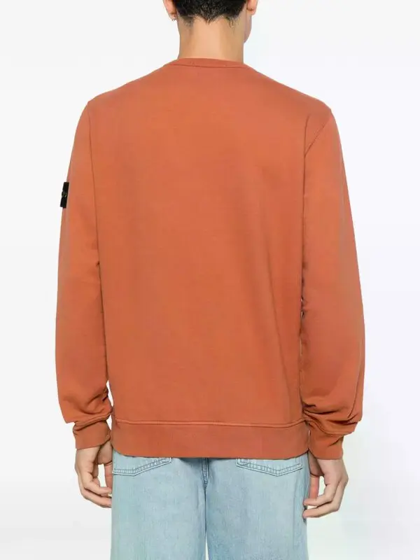 Stone Island Crew Neck Sweater With Compass Patch - Orange