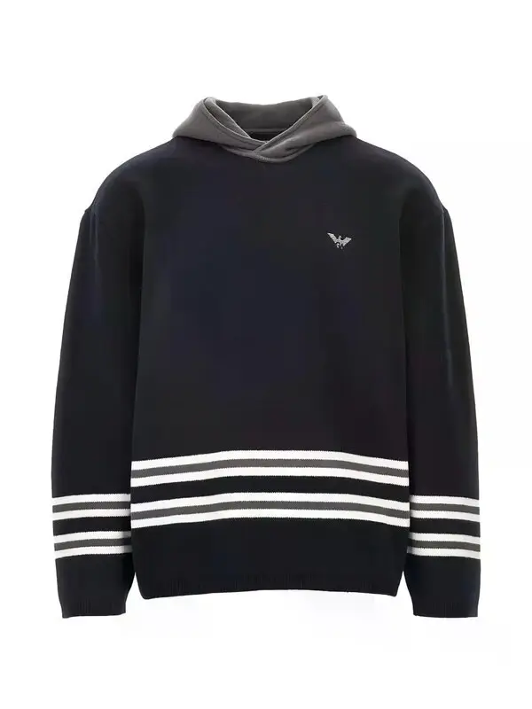 Emporio Armani Logo-embroidered Striped Hoodie - Blue
