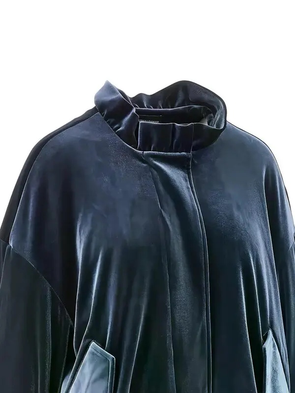 Emporio Armani Velvet-effect Funnel-neck Jacket - Blue