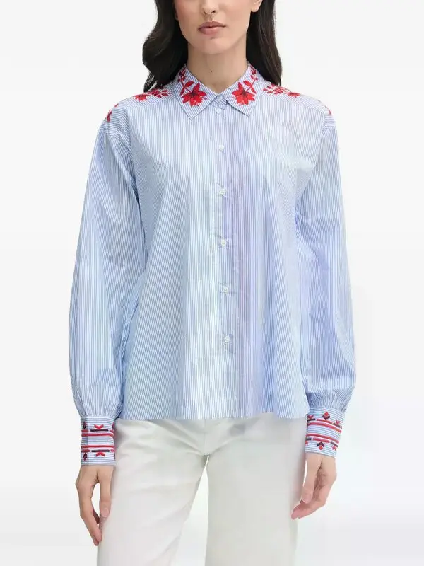 MOS MOSH Floral-embroidered Striped Shirt - Blue