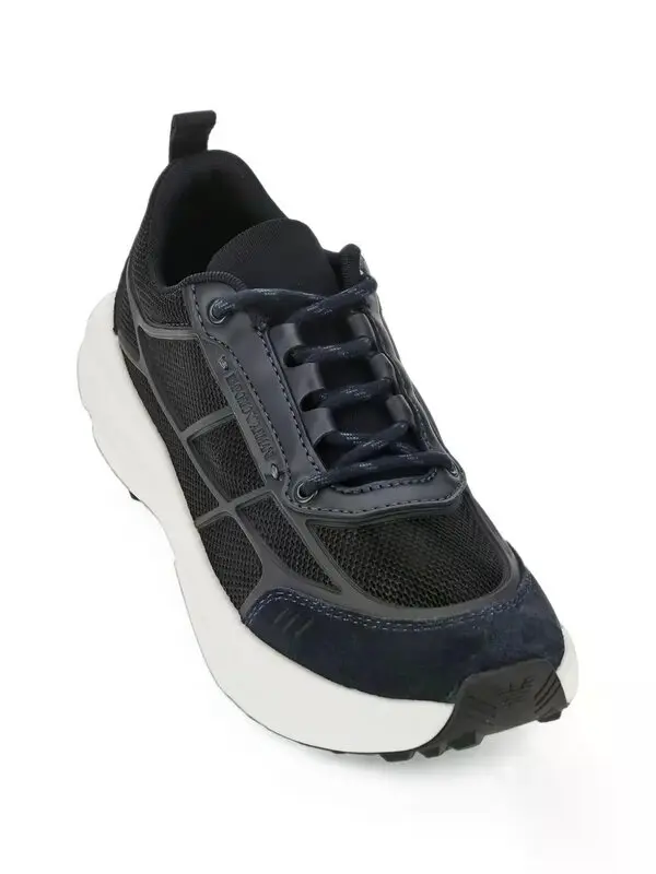 Emporio Armani Mesh-panelled Suede-trim Sneakers - Black