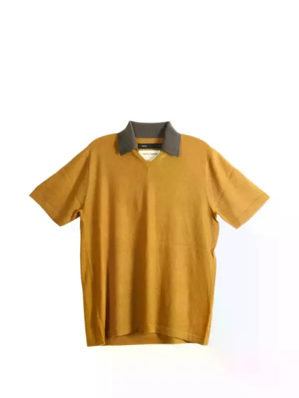 Frenckenberger Knitted V-neck Polo Shirt - Yellow