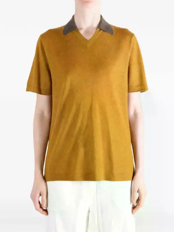 Frenckenberger Knitted V-neck Polo Shirt - Yellow